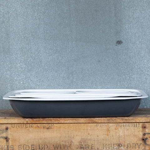 Falcon enamel bake set, white with blue rim - Odgers and McClelland ...